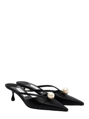 JIMMY CHOO Sana 50 Embellished Satin Mules - Black