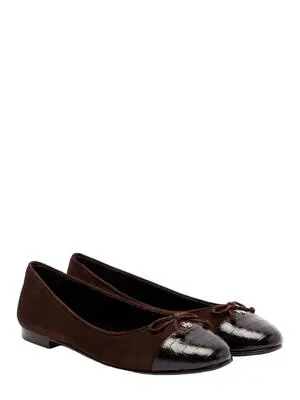 Tory Burch Cap Toe Croc-effect Suede Ballet Flats - Brown