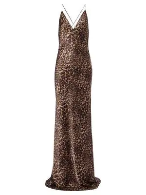 NILI LOTAN Ira Leopard-print Silk Gown - Brown