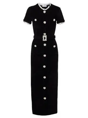 SELF-PORTRAIT Crystal-embellished Chenille Midi Dress - Black