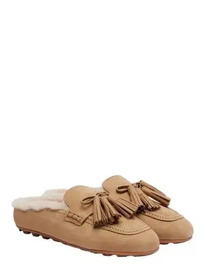 Hogan H693 Shearling-lined Leather Mules - Beige