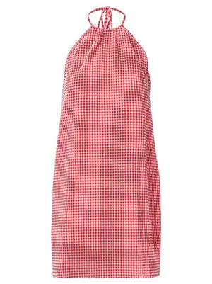 Hunza G Gingham Seersucker Halterneck Mini Dress - Red