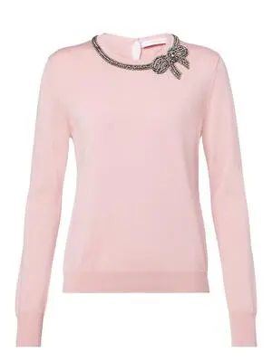 Carolina Herrera Embellished Silk And Cotton Sweater - Pink