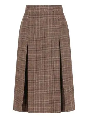 Saint Laurent Prince Of Wales Midi Skirt - Creme Noir Roux