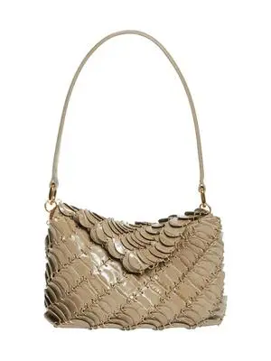 Rabanne Paco Croc Embossed Leather Shoulder Bag - Taupe/gold