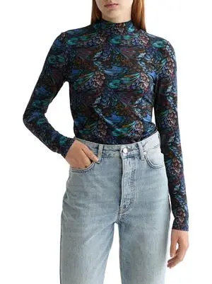 Scotch & Soda Printed Mock Neck Top Pheasant