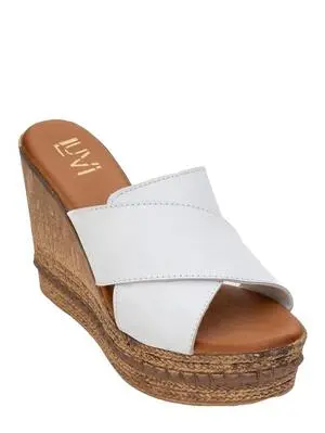 FOREVER & ALWAYS SHOES Lois Wedge Leather Sandal - White Leather