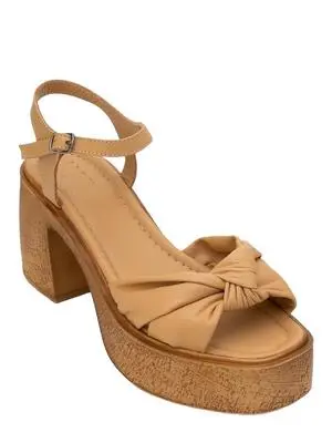 FOREVER & ALWAYS SHOES Platform Wedge Leather Sandals - Cognac Leather