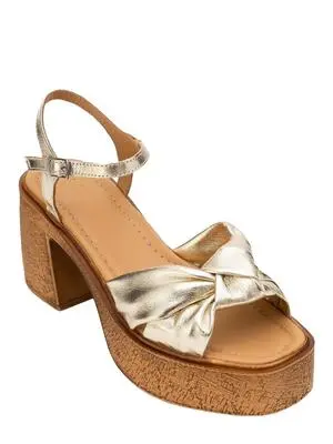 FOREVER & ALWAYS SHOES Platform Wedge Leather Sandals - Gold Leather