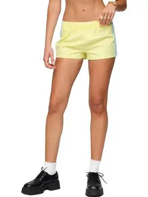 EDIKTED Low Rise Striped Nylon Shorts - Yellow