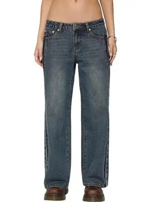 EDIKTED Contrast Panel Low-rise Wide-leg Jeans - Dark-blue