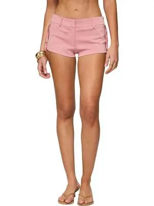 EDIKTED Faux Suede Low-rise Fringe Microshorts - Pink
