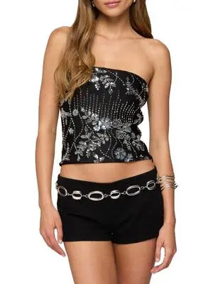 EDIKTED Beaded & Sequined Strapless Top - Black