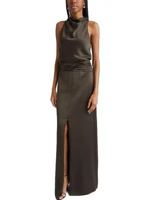 Ramy Brook Charmayne Sleeveless Satin Gown Deep Olive