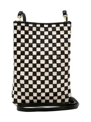 Clare V. Poche Woven Leather Crossbody Bag - Black/cream Woven Checker