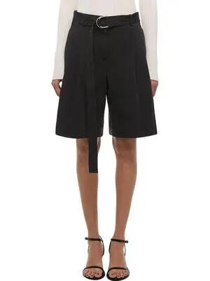 Helmut Lang Belted Double Pleat Stretch Cotton Shorts - Black