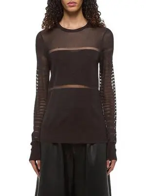 Helmut Lang Burnout Stripe Sheer Top - Espresso - D1p