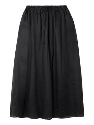 Posse Ginny Gathered Linen Maxi Skirt - Black