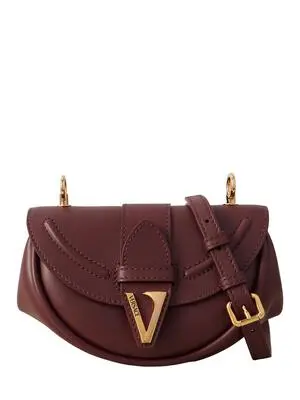 Versace Virtus Embellished Leather Shoulder Bag - Burgundy