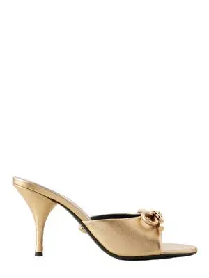 Versace Opera Embellished Metallic Textured-leather Mules - Gold