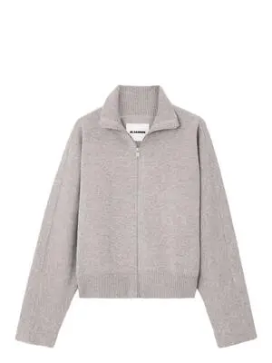JIL SANDER Turtleneck Wool-Blend Cardigan Light Gray