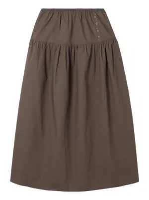 DEIJI STUDIOS Gathered Organic Cotton-poplin Midi Skirt - Brown