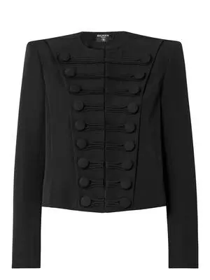 Balmain Spencer Button-embellished Grain De Poudre Wool Jacket - Black