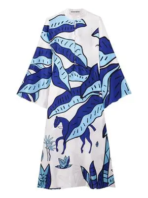 CRISTIANO MARCHELI Printed Stretch-silk Satin Kaftan - Blue
