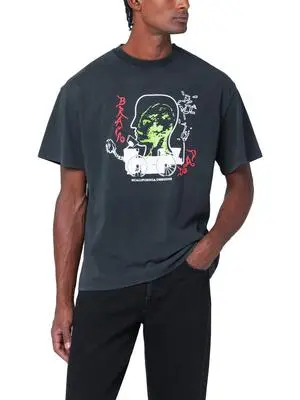 BRAIN DEAD Faded Alien Tractor T Shirt - Black