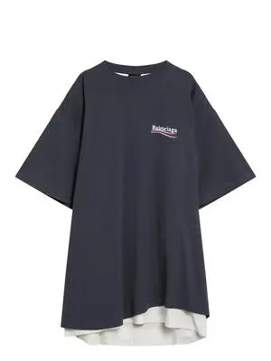Balenciaga Double T Shirt Political Campaign Navy/white - Blue