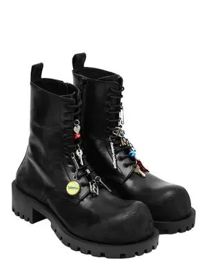 Balenciaga Leather Ankle Boots With Charms - Black