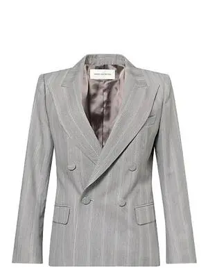 Dries Van Noten Striped Peak-lapels Wool-blend Blazer - Green