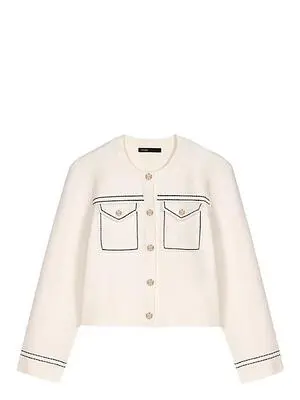 Maje Topstitched Flap-pocket Cotton-blend Jacket - Ecru
