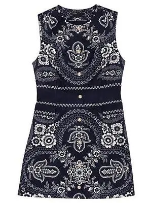 Maje Bandana-print Woven Mini Dress With Button Embellishments - Navy Bandana Print