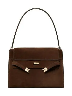 Tory Burch Large Suede Shoulder Bag - Dark Lecci