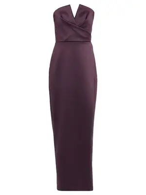 Aidan Mattox Strapless Bonded Satin Column Gown - Midnight Plum