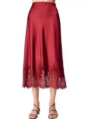 Cami Nyc Floral Lace Panel Silk Midi Skirt - Compote