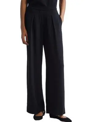 Emporio Armani Pleated Wide Leg Trousers - Solid Black