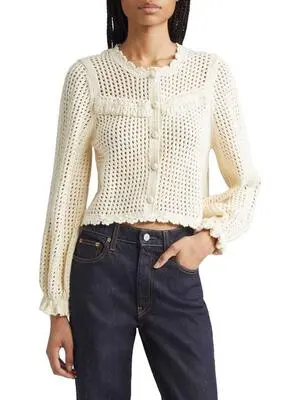 CINQ À SEPT Ione Open Stitch Crop Cardigan