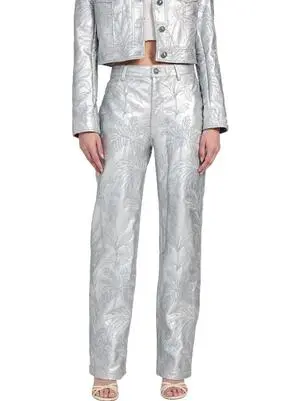Guess Clelia Embroidered Faux Leather Pants - Silver