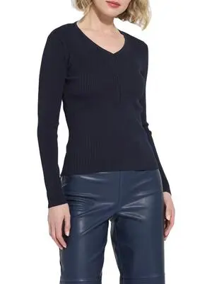 Lyssé Adette V-neck Ribbed Sweater - Midnight