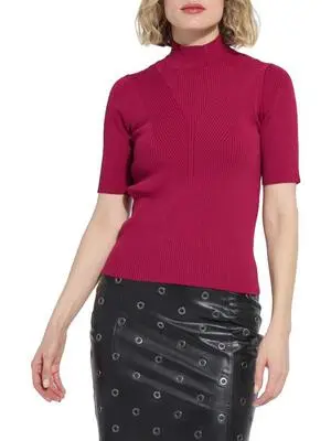 Lyssé Bernadette Mock Neck Short Sleeve Sweater - Fuchsia