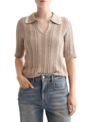 Scotch & Soda Pointelle Short Sleeve Sweater - Plaza Taupe