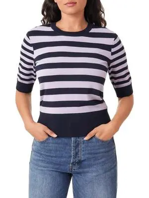 Scotch & Soda Striped Crewneck Short Sleeve Sweater - Sky Captain/lavender Stripe