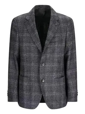 LARDINI Single-breasted Check-print Blazer - Black