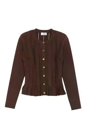 Elisabetta Franchi Pleated Hem Cardigan - Brown