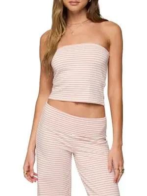 EDIKTED Striped Tube Top - Pink-and-white