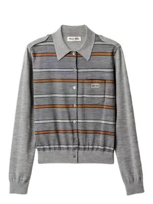 Miu Miu Striped Wool Cardigan - Grey