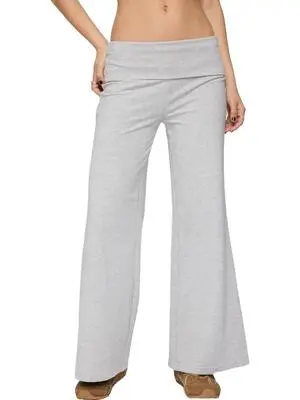 EDIKTED Wide Leg Foldover Pants - Light-gray-melange
