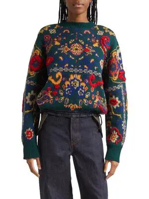 Sacai Floral Jacquard Wool Sweater - Green